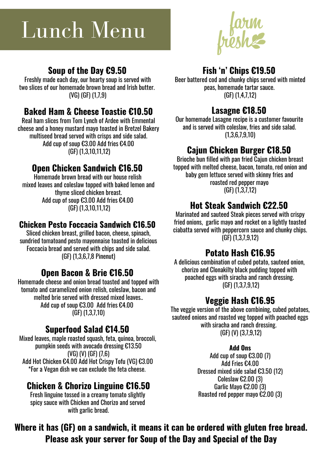 Menus – Sage & Stone